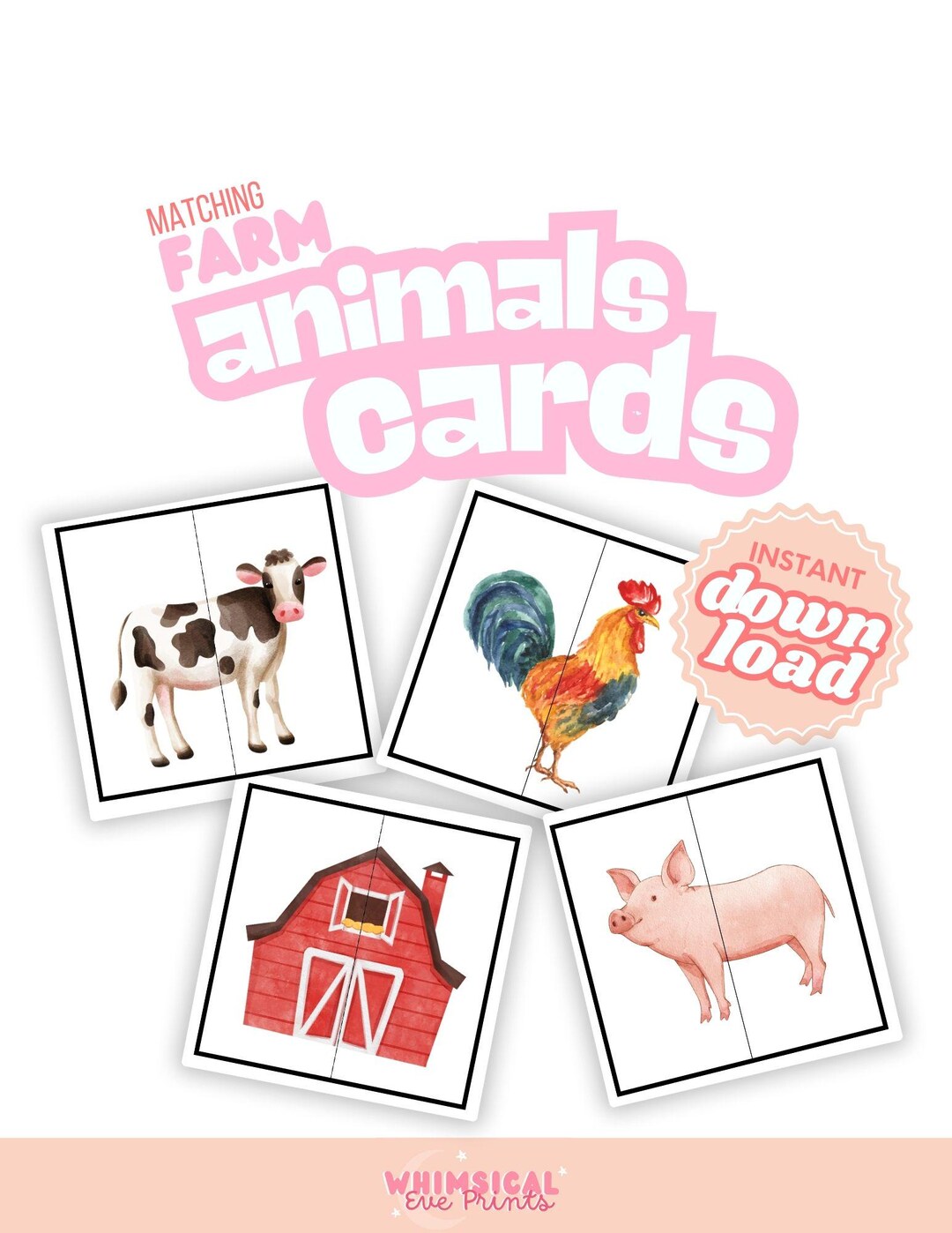 Farm Animals Matching Game, Preschool Printable Activity (PDF Download ...