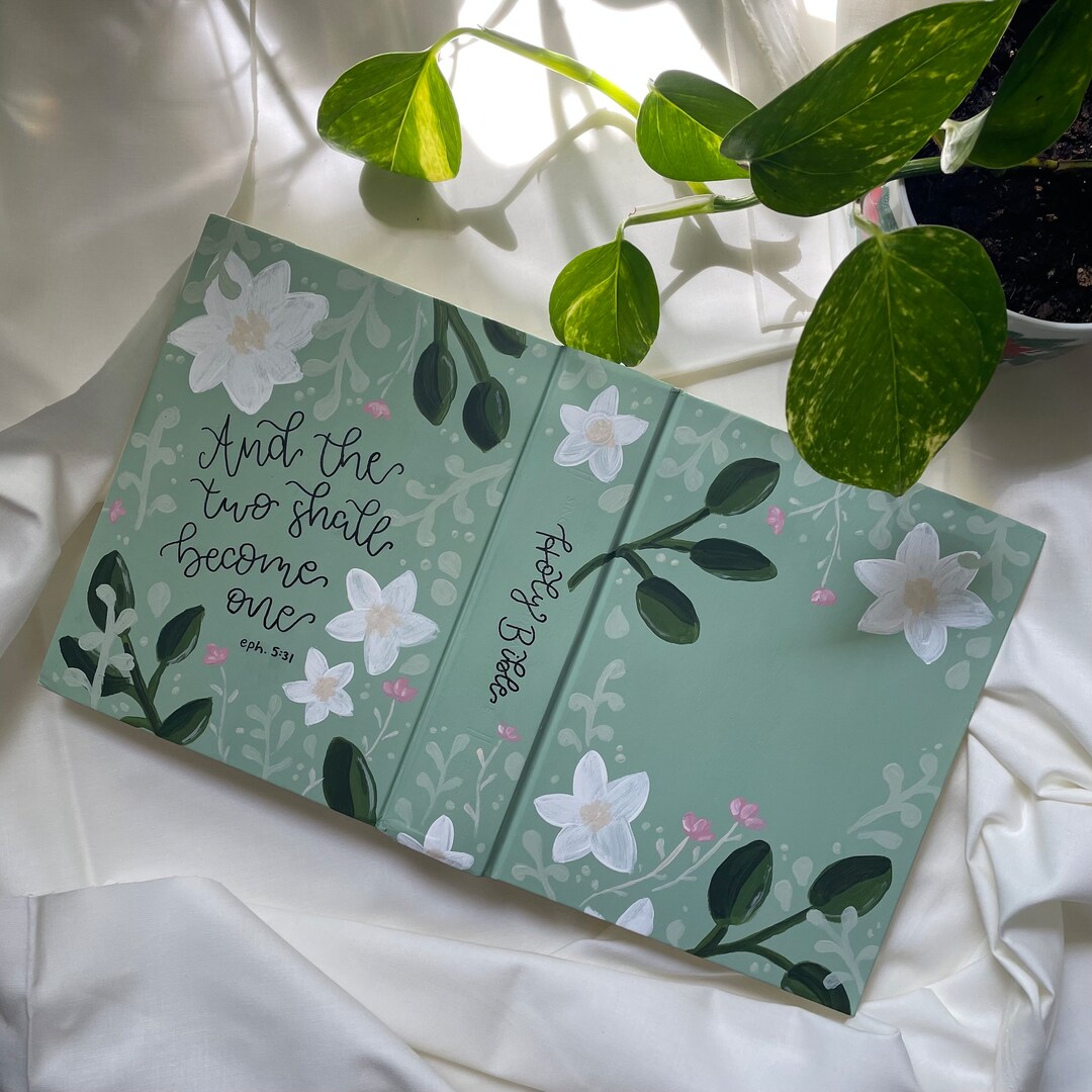 Customizable Wedding Bible Guest Book Bible Hand Lettered Bible Floral ...