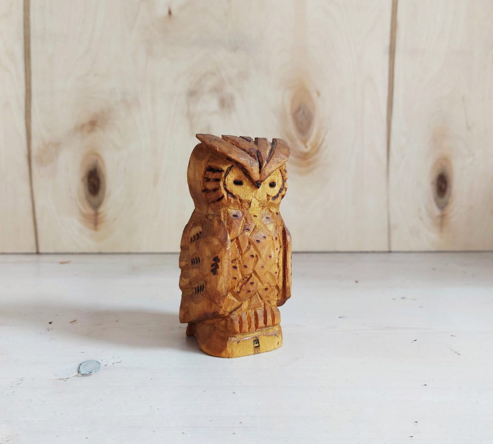 Wooden owl Totem small sculpture Primitive Minimalist figurine | Etsy