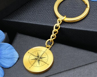 Engraved Compass Keychain - Etsy