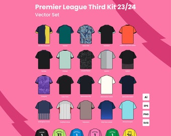 20 Premier League Jersey 23/24 With New Numbers and Lettering Vector ...