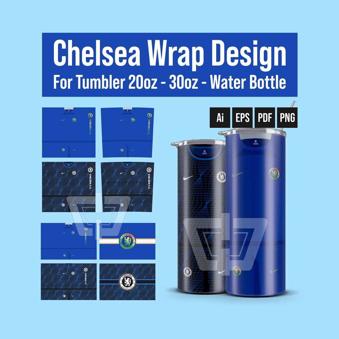 Chelsea Wrap Design Tumbler and Water Bottle | Chelsea | the Blues I ...
