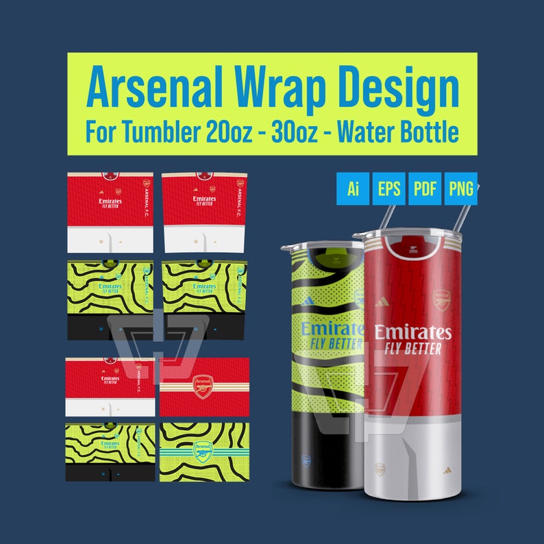 Arsenal Wrap Design Tumbler and Water Bottle | Arsenal | Gooners I Kit ...