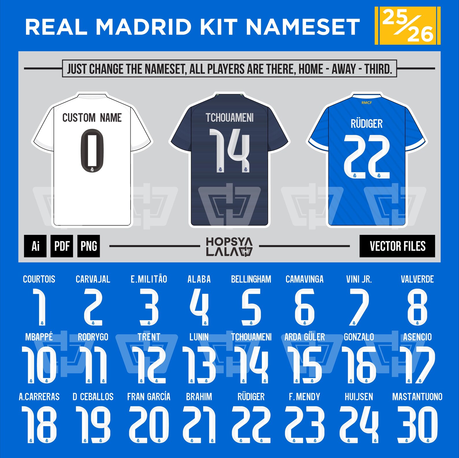 Real Madrid 25-26 Nameset | Vector Pack | Digital Product - Etsy