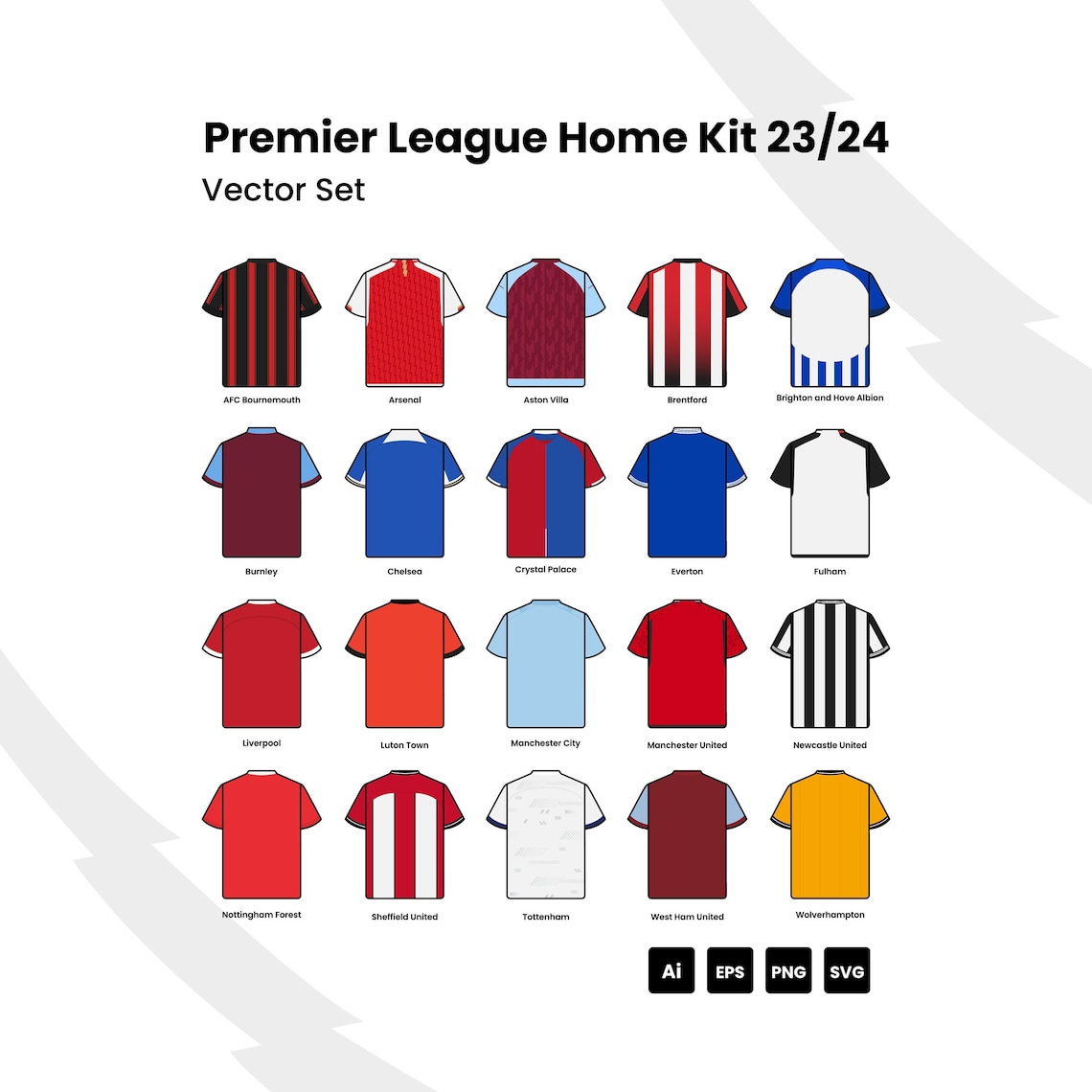 20 Premier League Jersey 23/24 With New Numbers and Lettering Vector ...