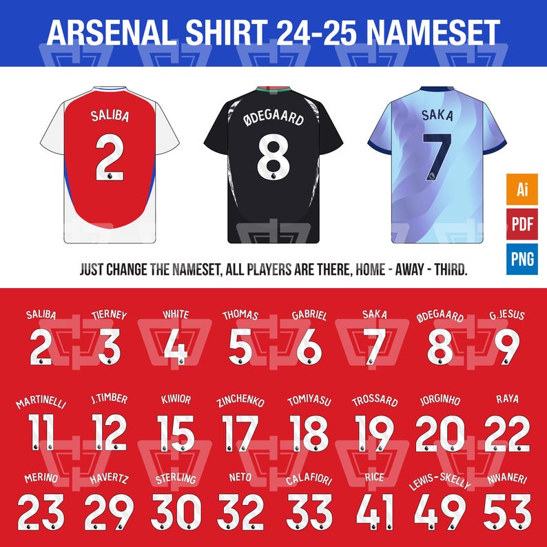 Arsenal 24-25 Nameset | Vector Pack - Etsy