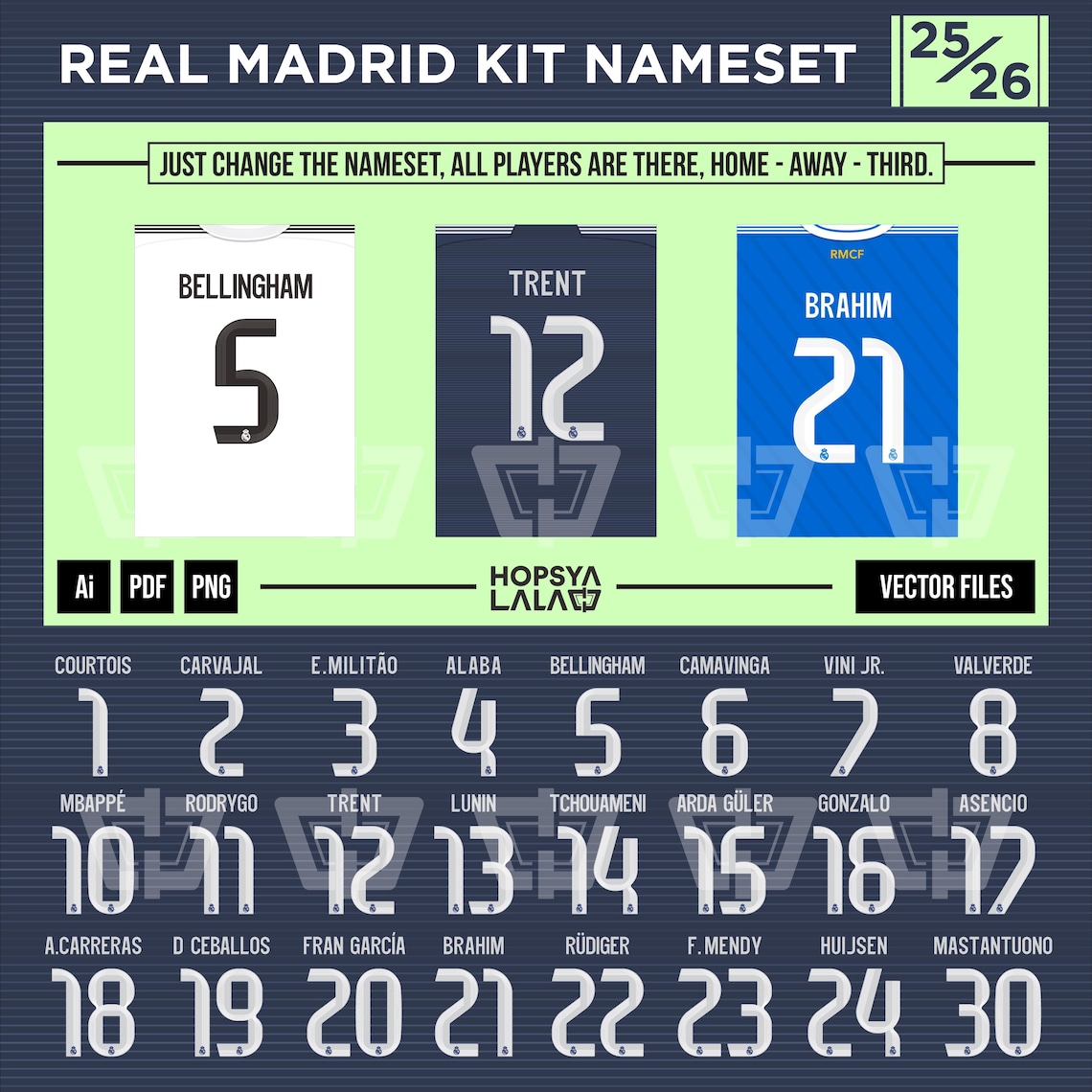 Real Madrid 25-26 Nameset | Vector Pack | Digital Product - Etsy