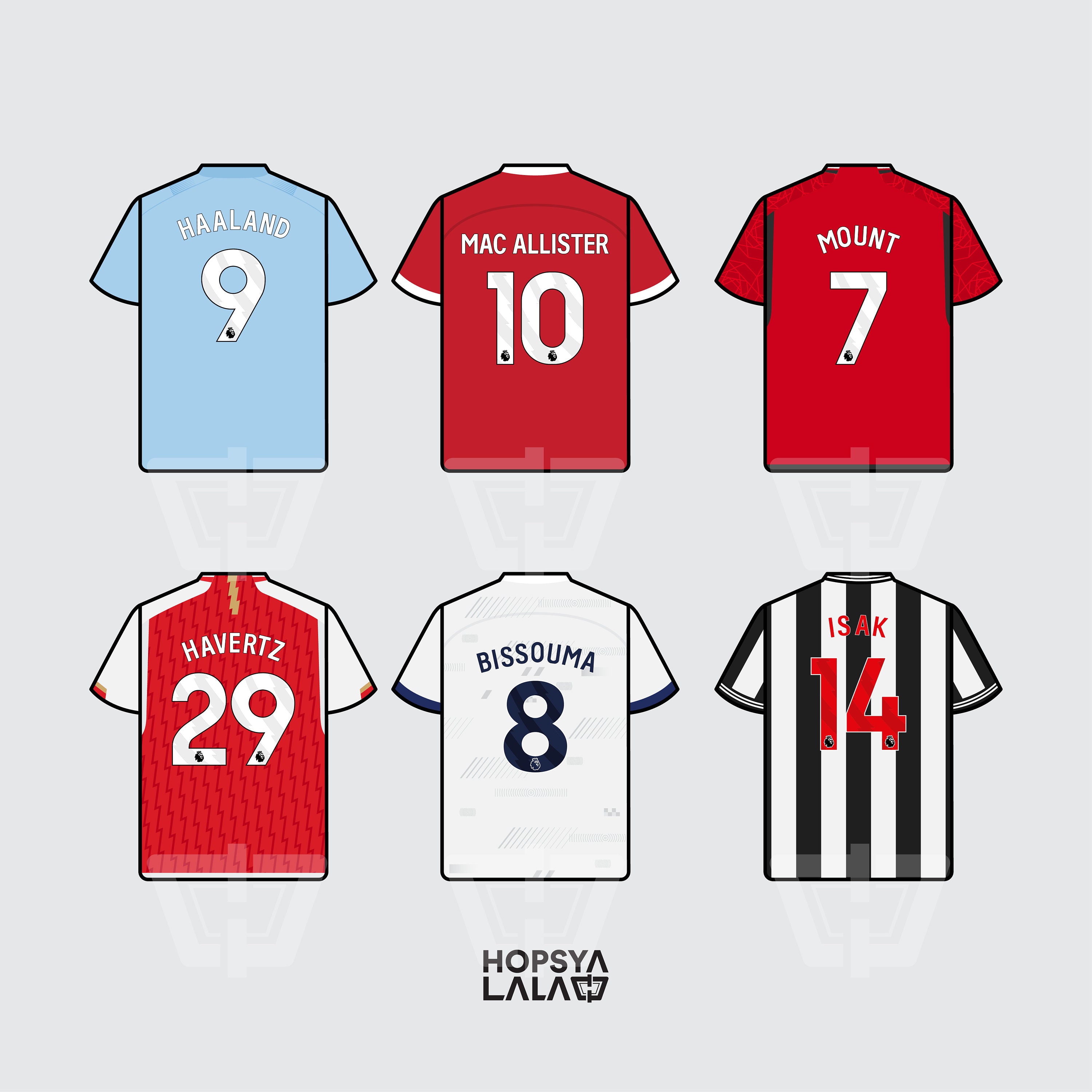 20 Premier League Jersey 23/24 With New Numbers and Lettering Vector ...