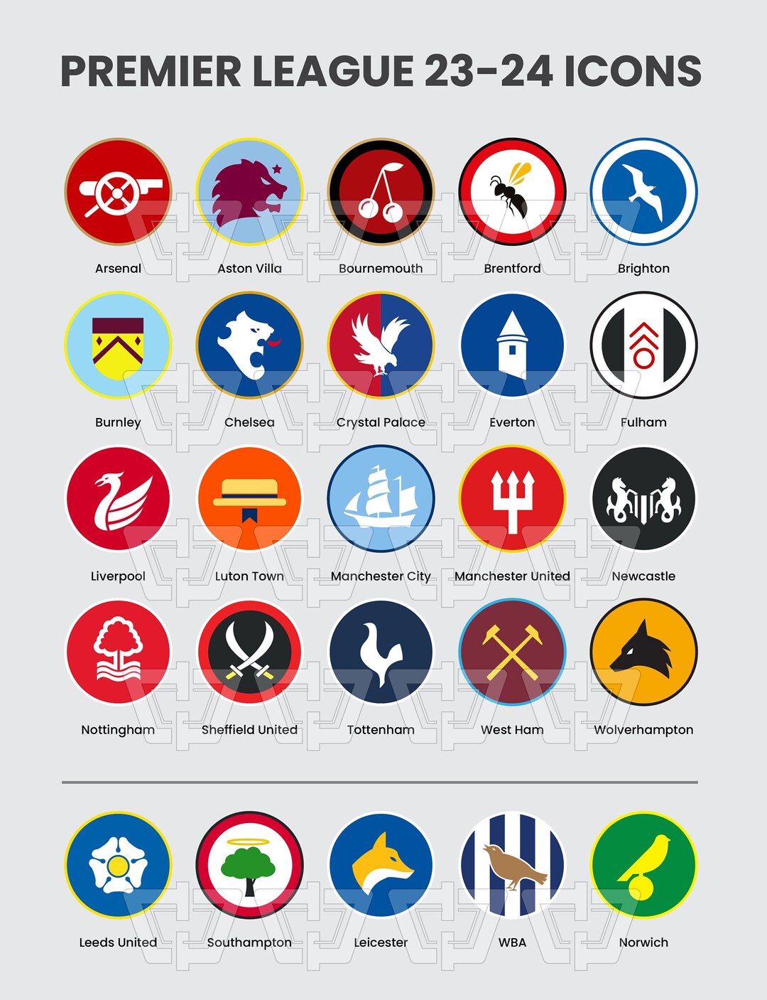 20 Premier League 23/24 Icons Vector Pack Digital Download EPL Icon ...