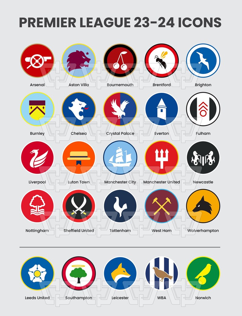 20 Premier League 23/24 Icons Vector Pack Digital Download EPL Icon ...