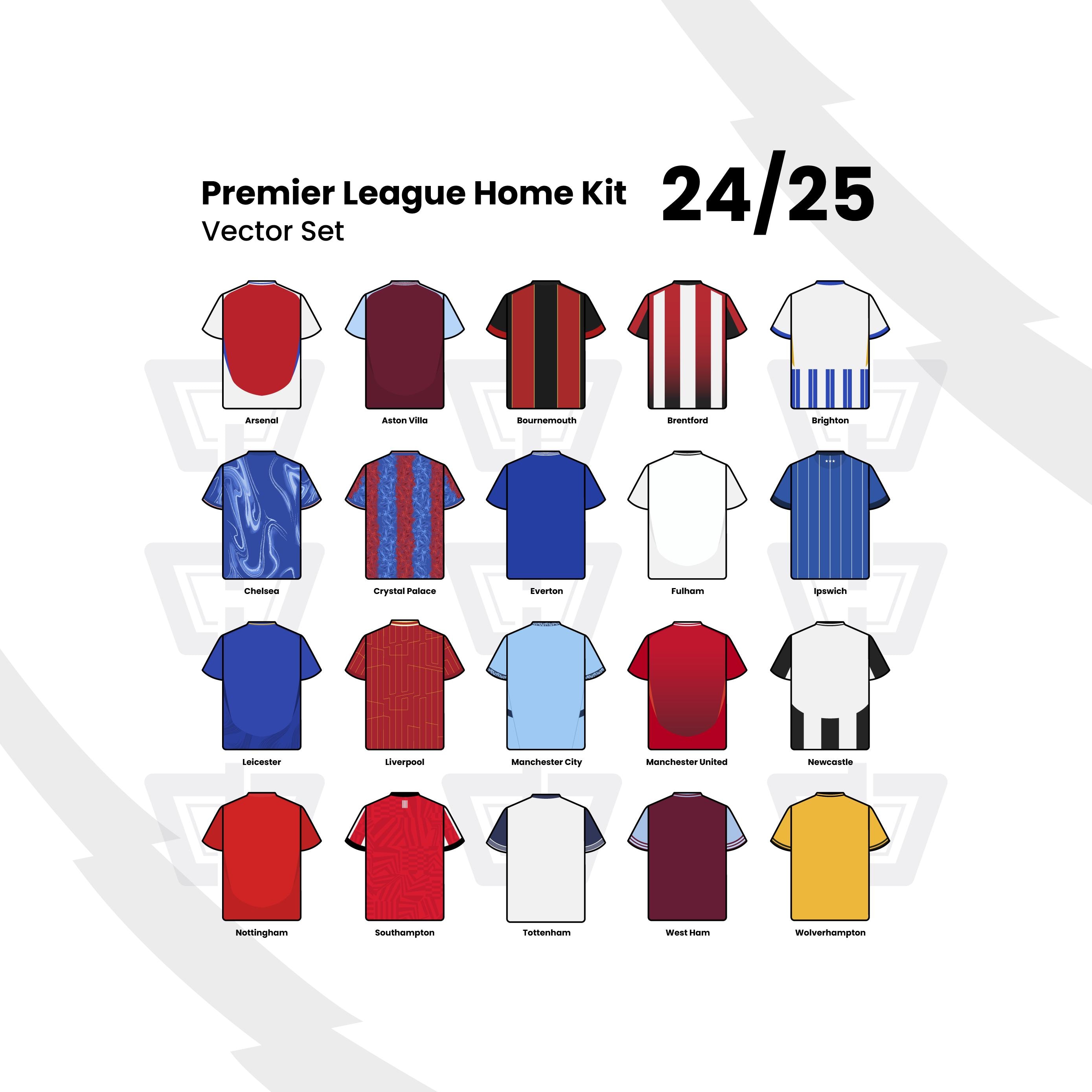 20 Premier League Jersey 24/25 With New Numbers and Lettering Vector ...
