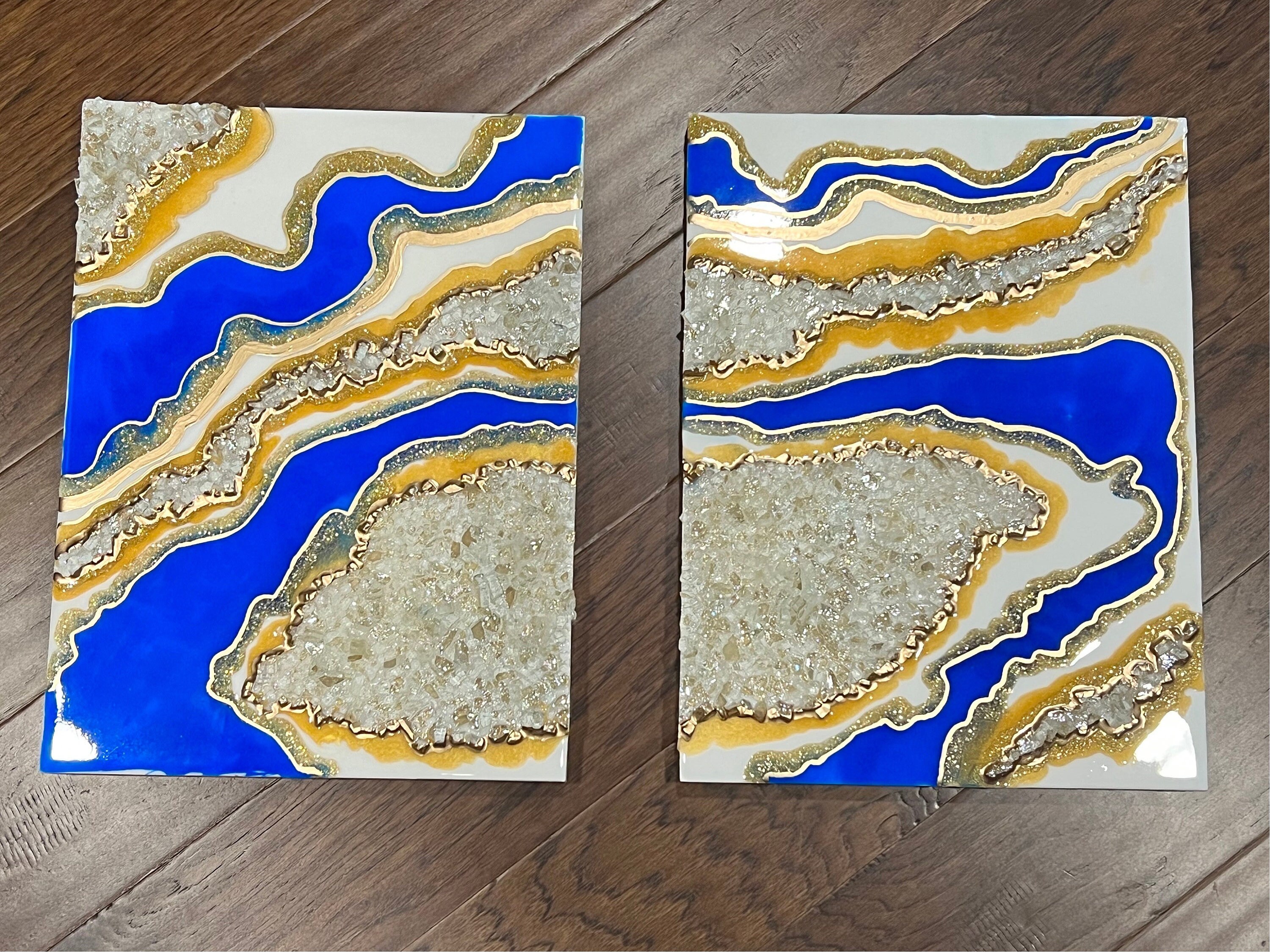 Royal Blue Gold and White Resin Geode Set - Etsy