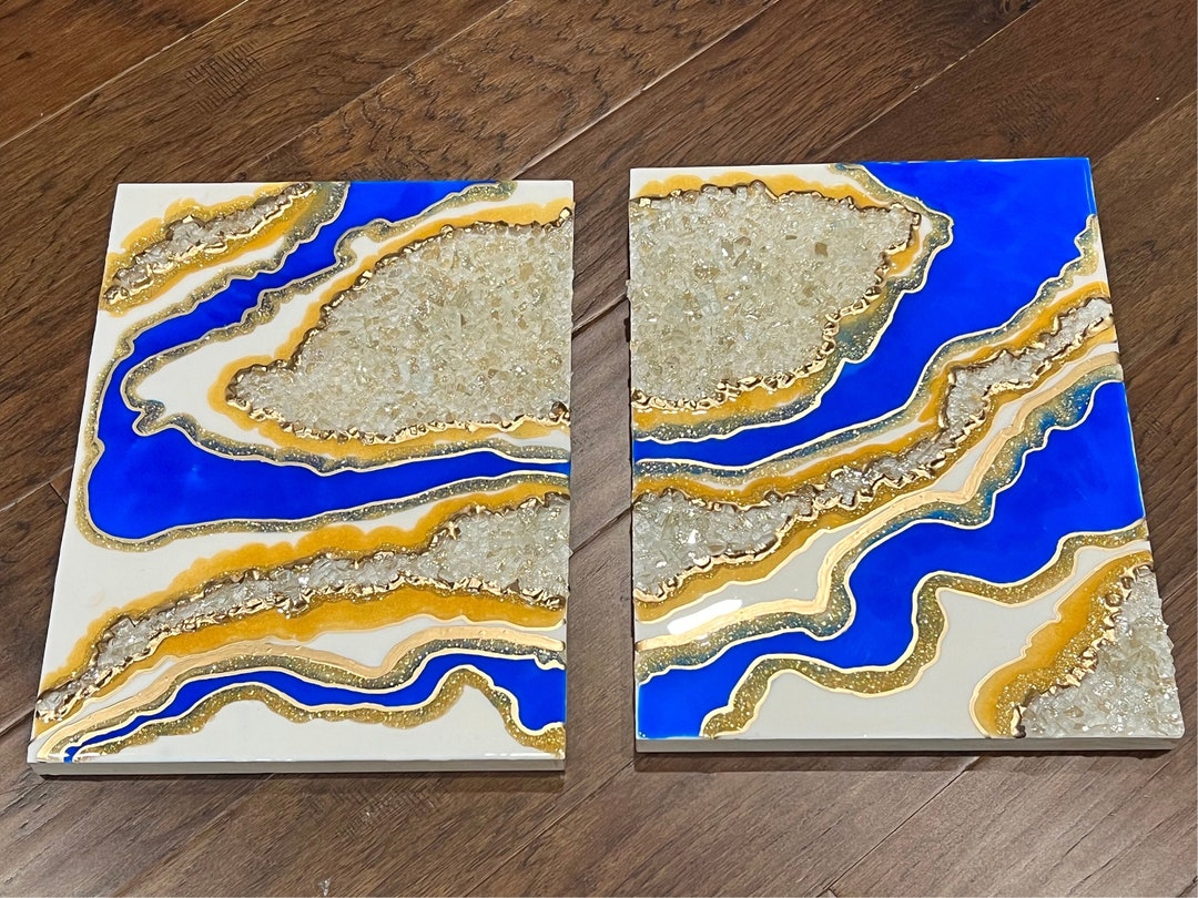 Royal Blue, Gold, and White Resin Geode Set - Etsy