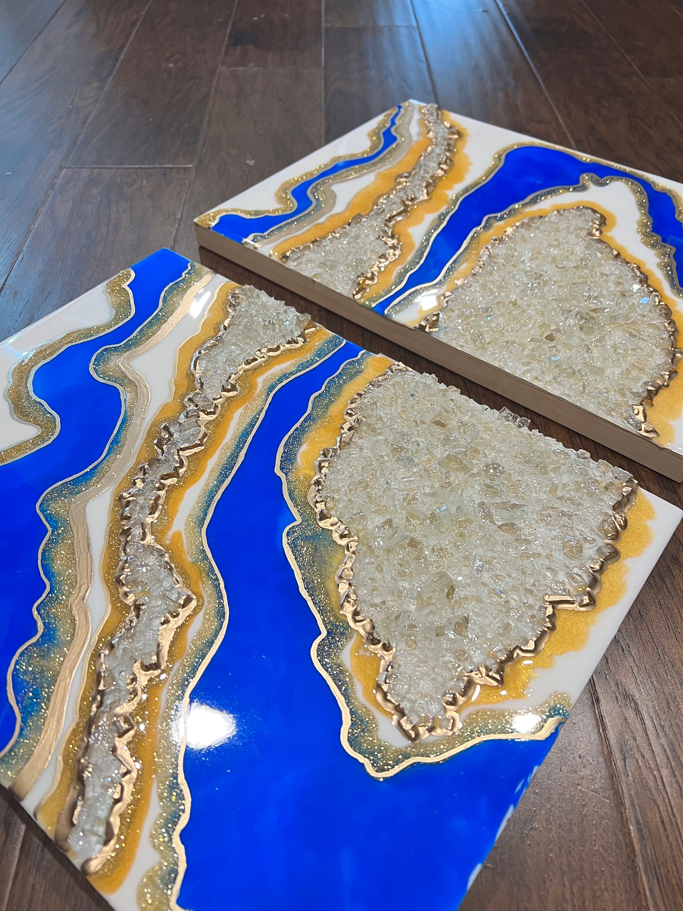 Royal Blue Gold and White Resin Geode Set - Etsy