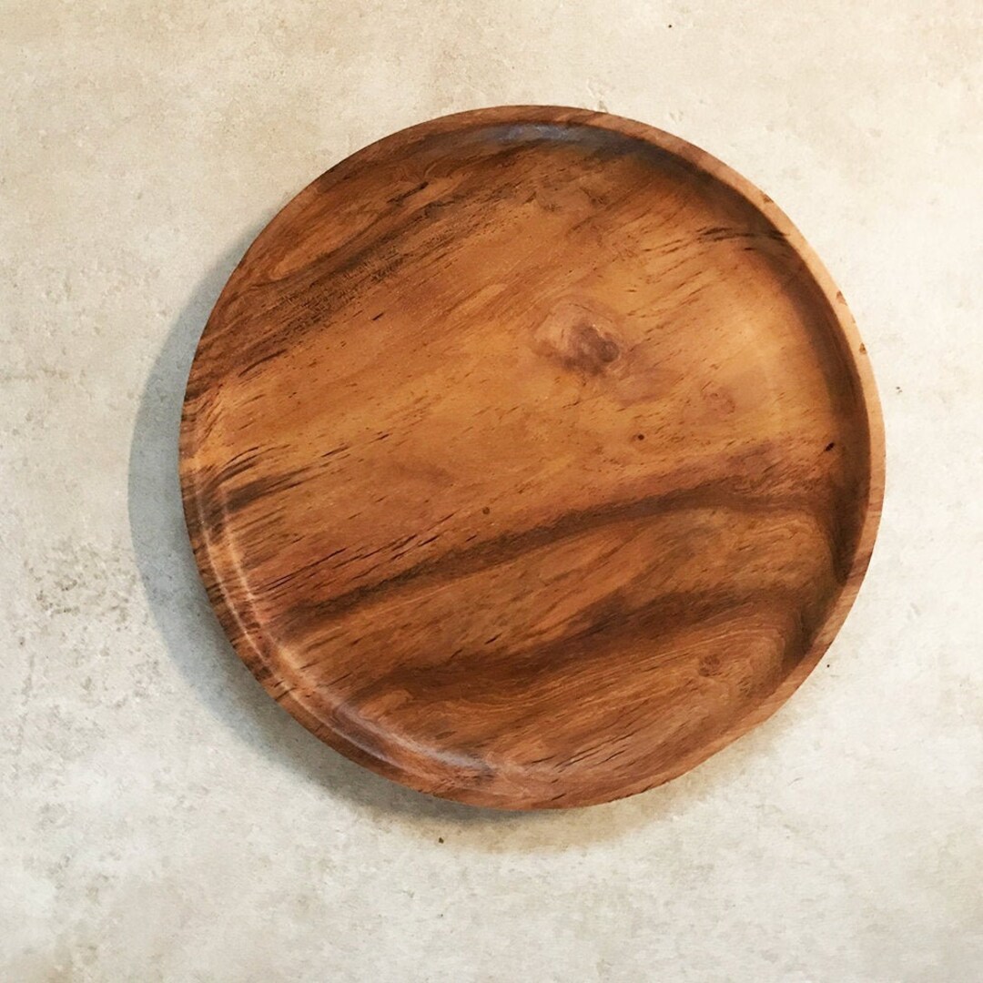 Round Teak Plates, Teak Tableware, Large Plates, Plate Set - Etsy