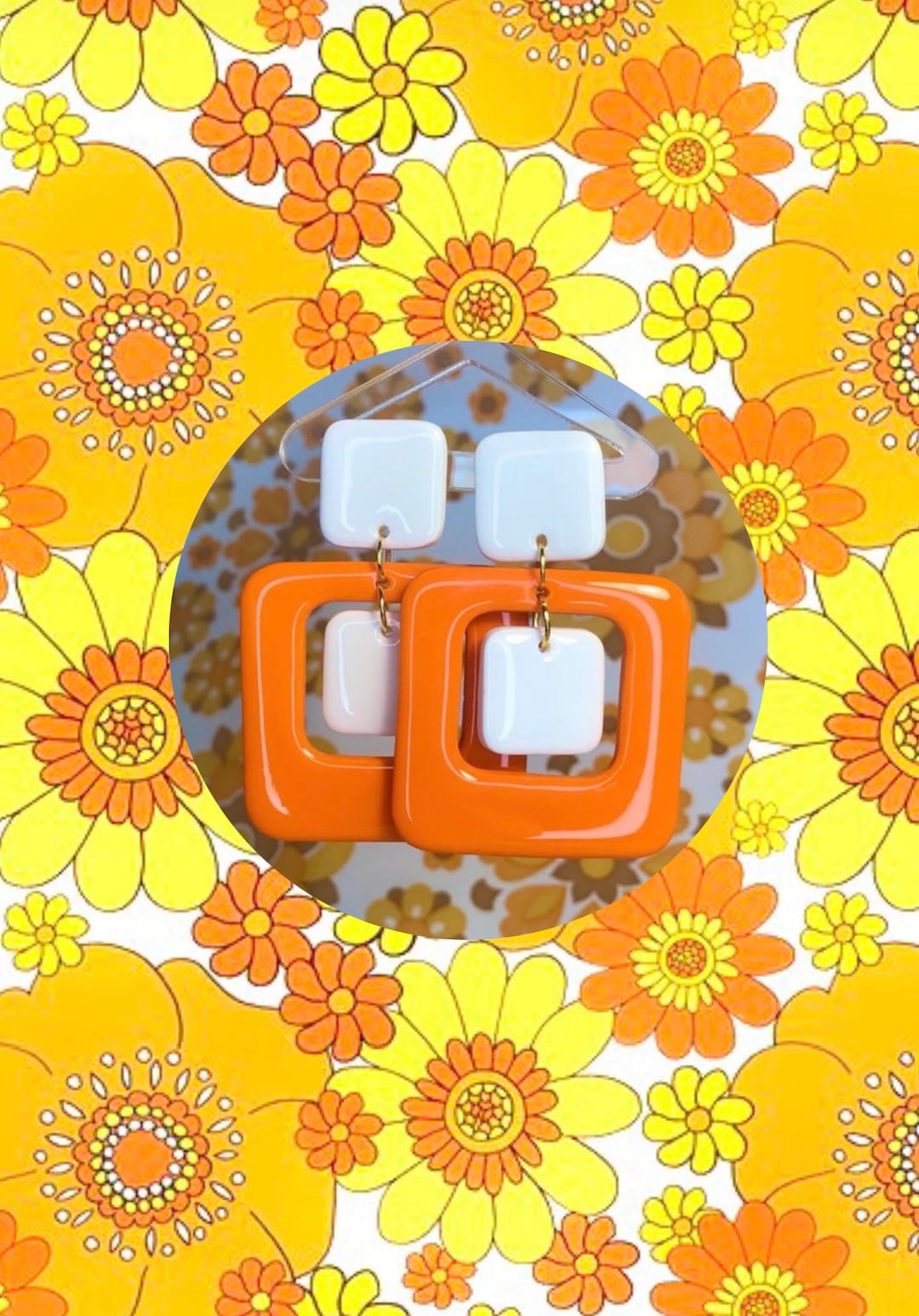 Faith.70s Retro Style Orange Square Earrings.retro Wallpaper Style ...