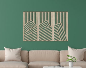 Geometric Lines Panel Set of 3 Wood Wall Art Decor Wooden | Etsy