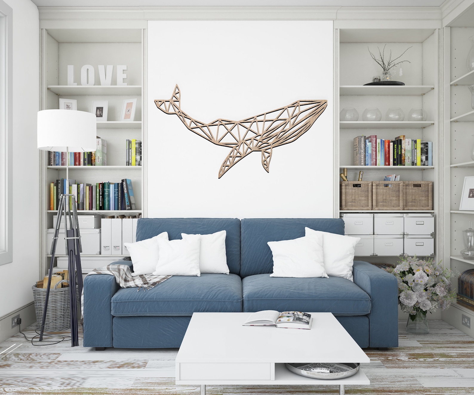 Wooden Geometric Blue Whale Wall Decor | Wood Wall Art Home Decor ...
