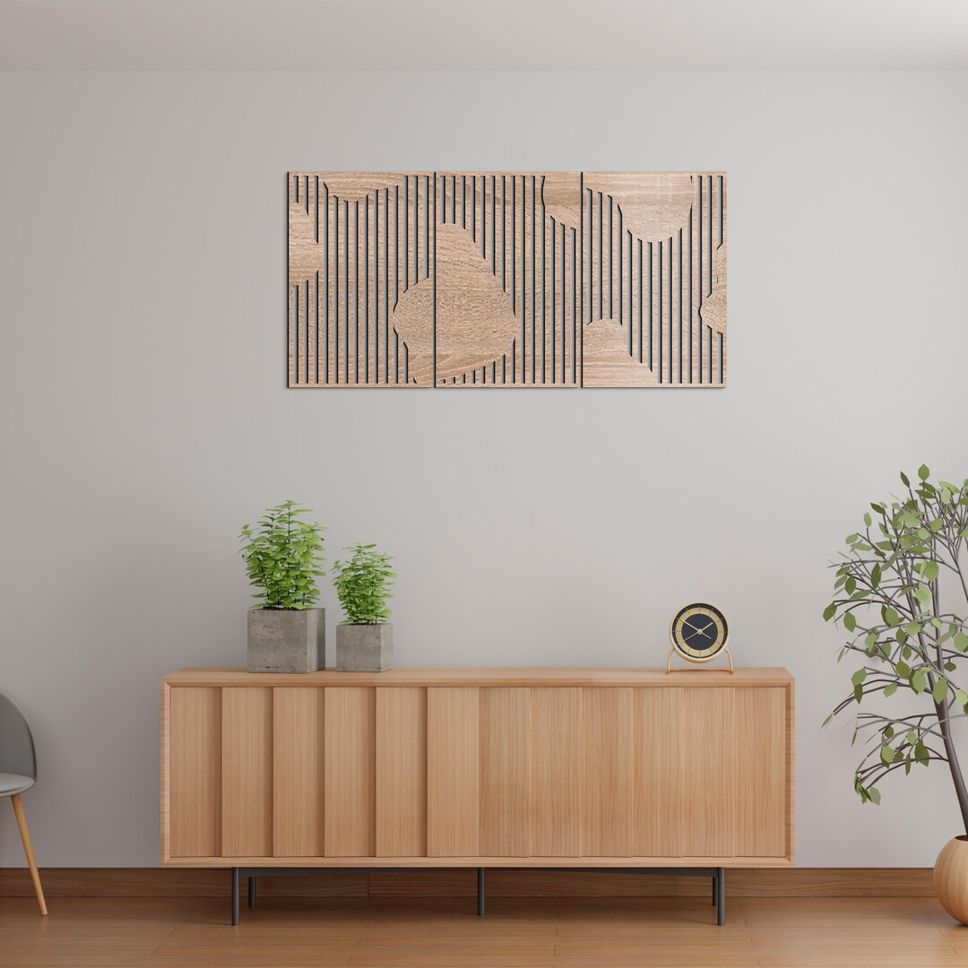 Wooden Asymmetric Set of 3 Geo Panel Wall Decor | Wood Wall Art Home ...
