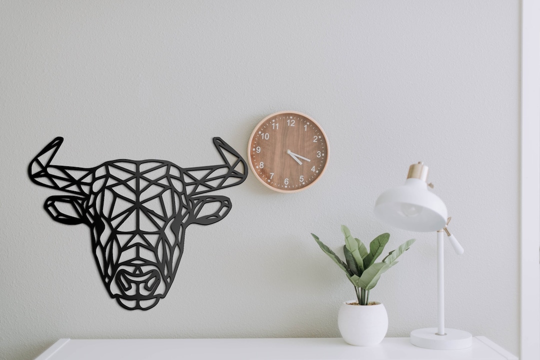 Wooden Geometric Cow Head Wall Decor | Wood Wall Art Home Decor Figure ...