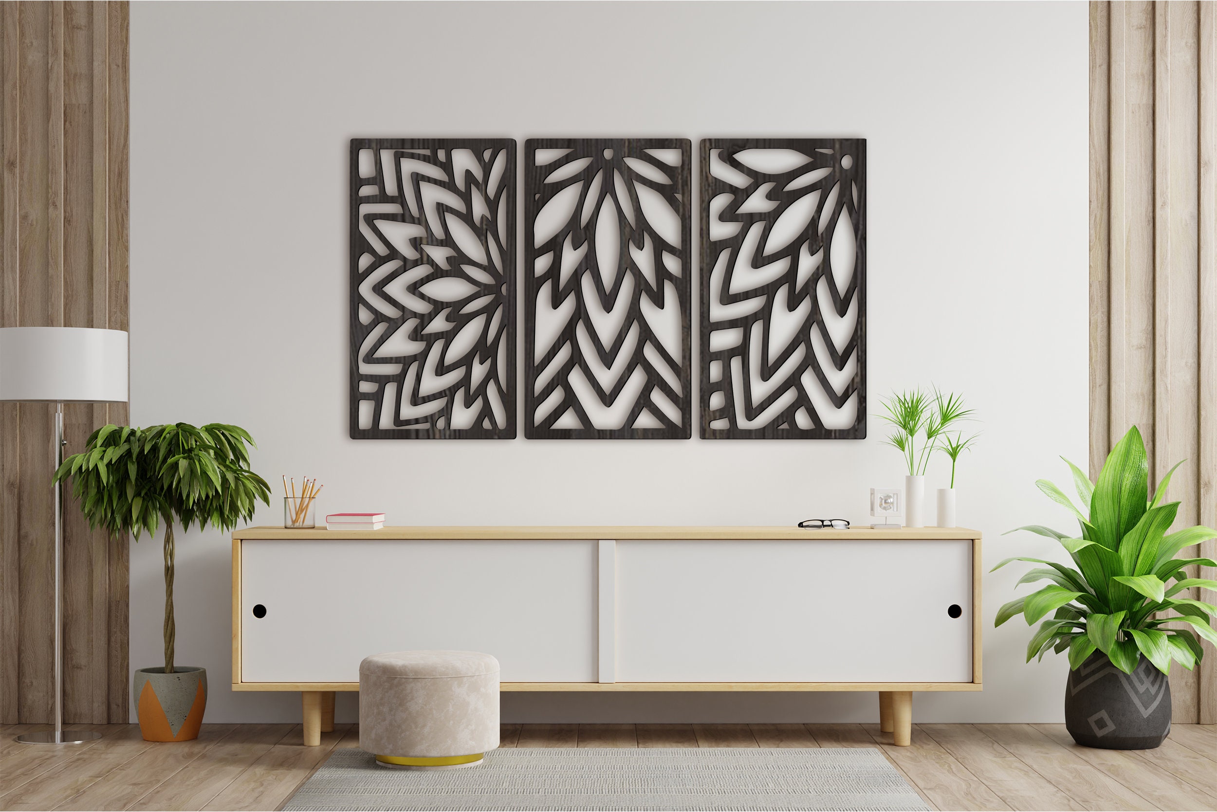 Wooden Geometric Set of 3 Leaves Panel Wall Decor Wood Wall - Etsy