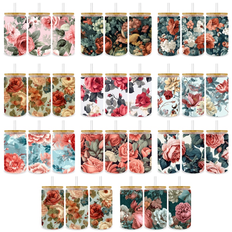 Vintage Rose Libbey Glass Wrap Png Bundle, Boho Retro Spring Flower ...