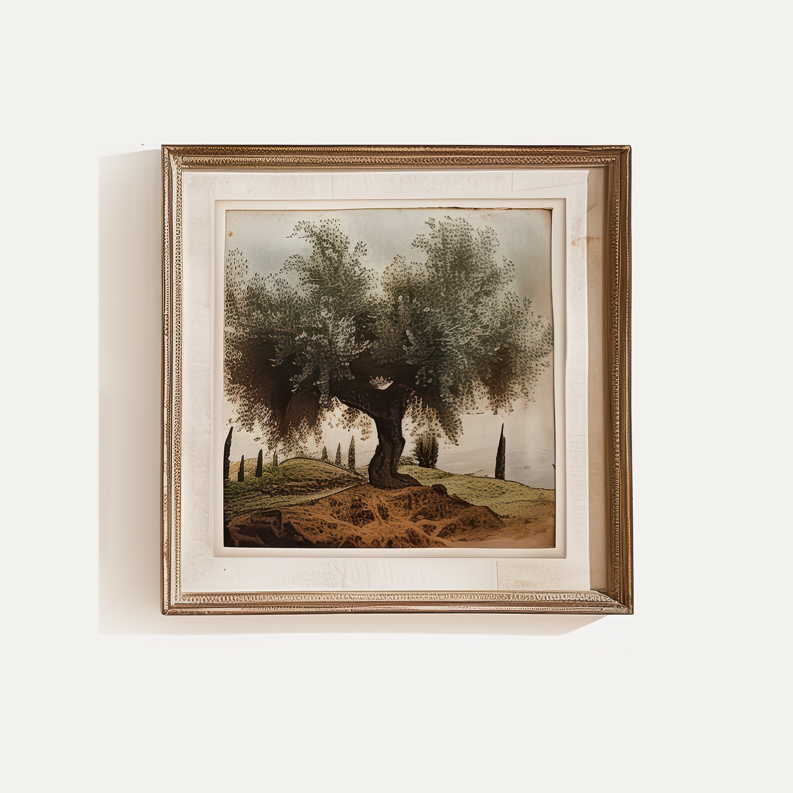 Rustic Olive Tree Wall Art Print, Digital Landscape Home Decor Painting ...