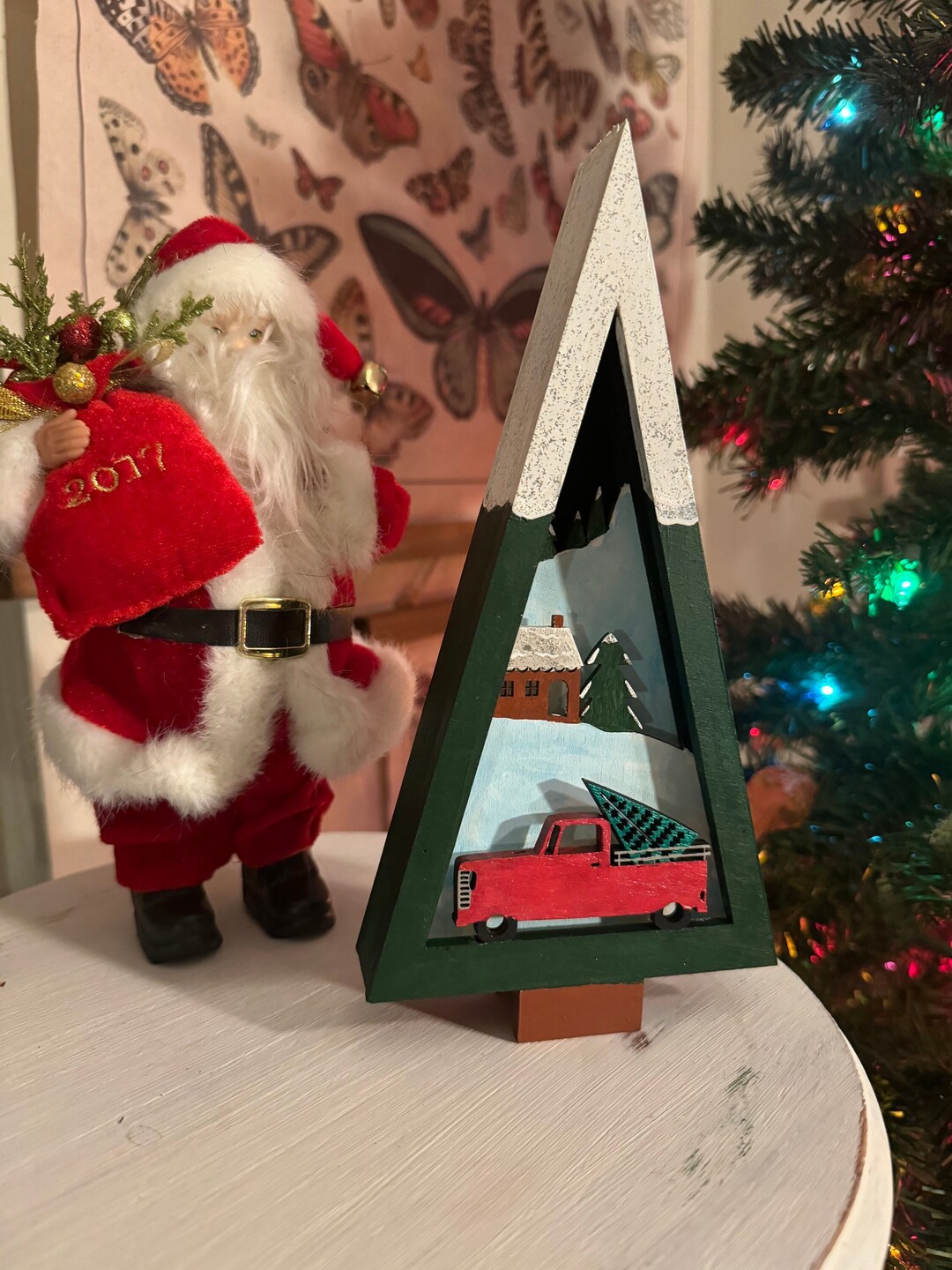 Little Red Truck Hauling a Christmas Tree Hand Painted Winter Decor ...