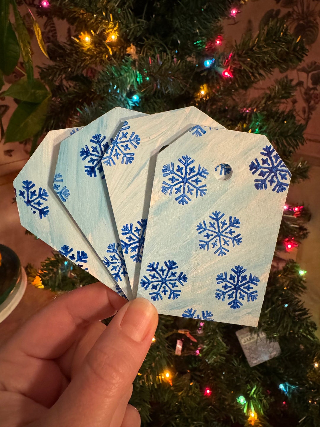 Hand-painted Snowflake Gift Tag Set - Reusable Gift Accent - Birthday ...