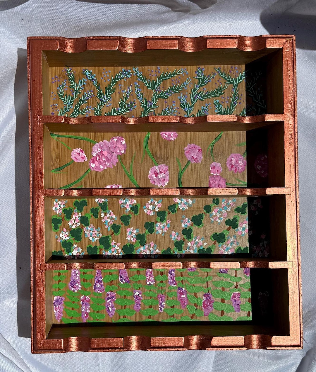 Display Shelf Spice Rack Hand Painted With 4 Garden Herb Flowers ...