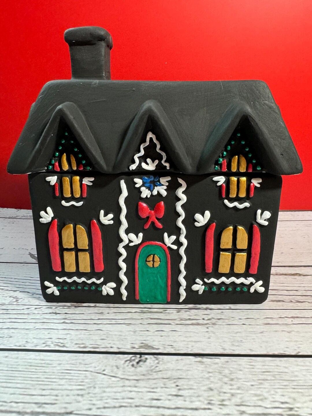 Ceramic Gothmas Gingerbread House Jar / Hand Painted / Candy Jar ...