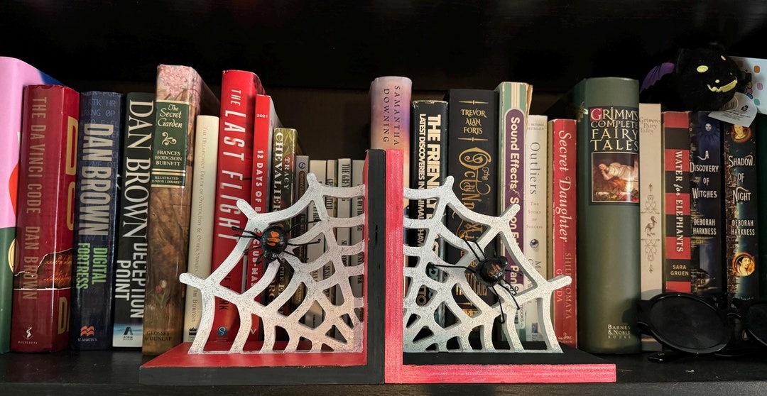 Spider Web Bookends / Black and Red / Wooden Bookend / Halloween ...