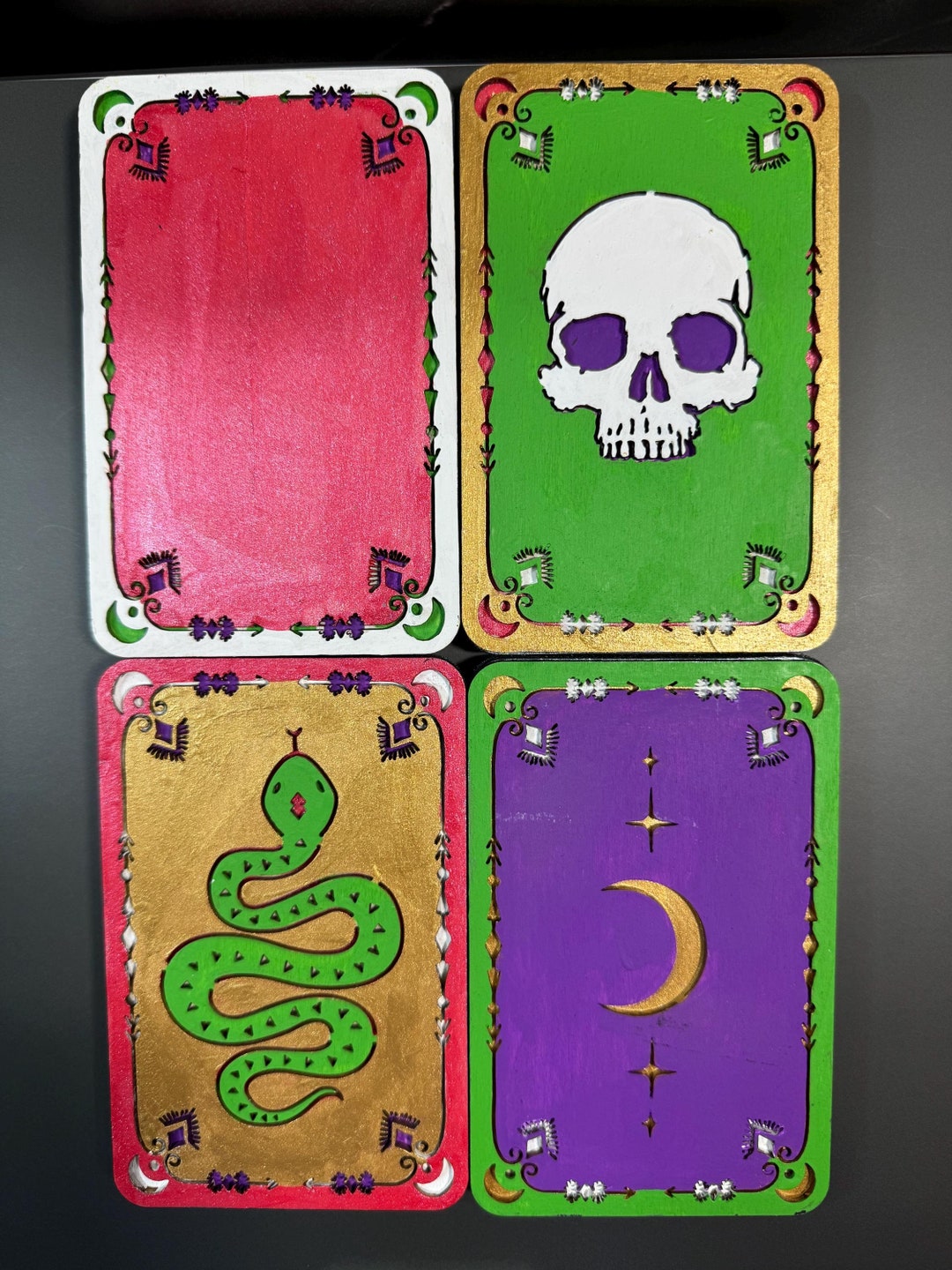 Wooden Tarot Cards Set of 4 - Hand Painted, Voodoo Vibes Halloween ...