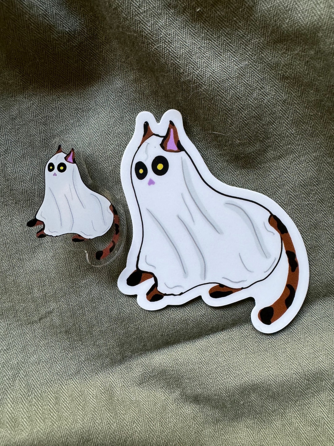 Ghost Cat Pin & Stickers - Tortie Cat - Tortoiseshell Cat Acrylic Pin ...