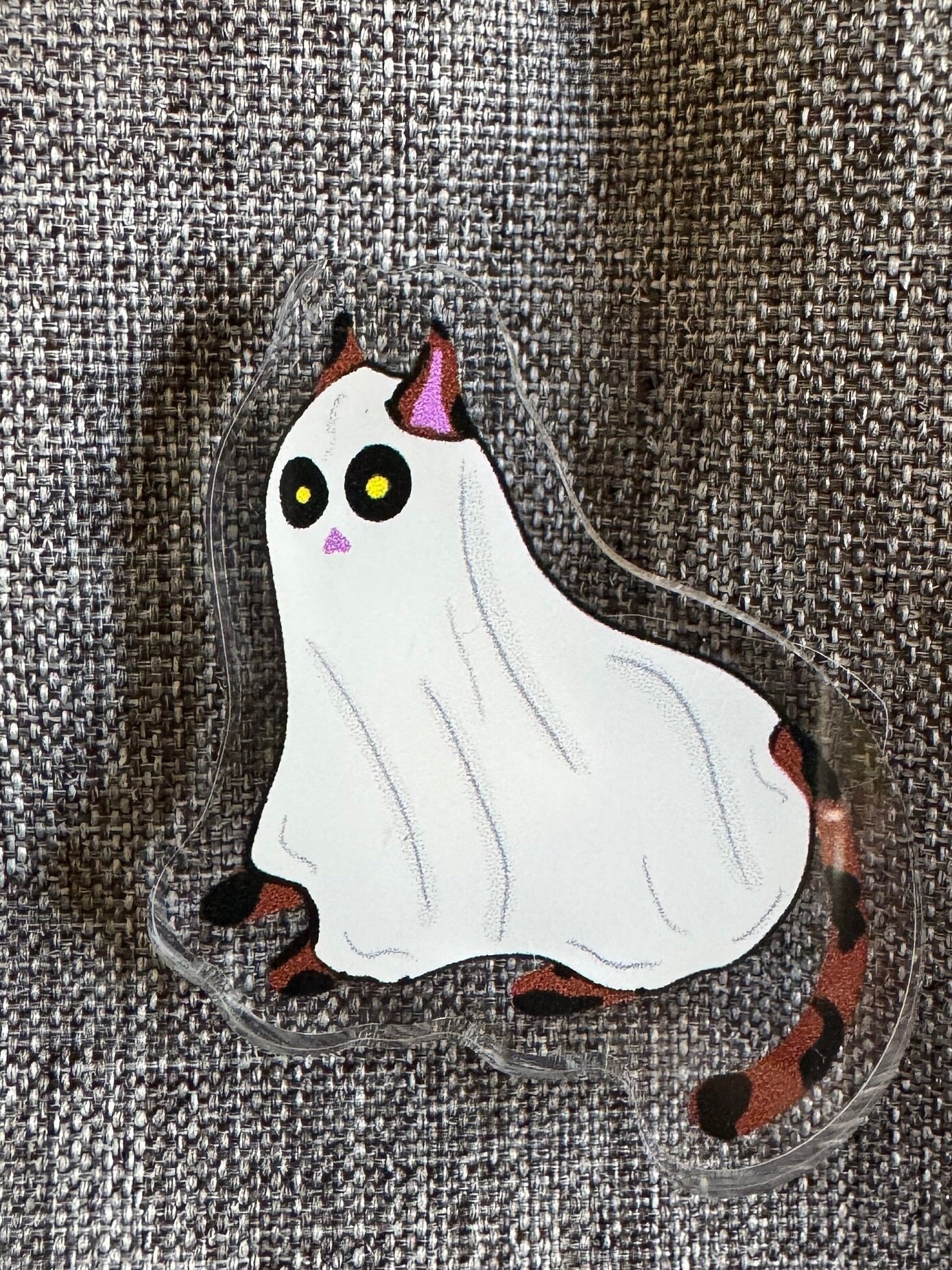 Ghost Cat Pin & Stickers - Tortie Cat - Tortoiseshell Cat Acrylic Pin ...