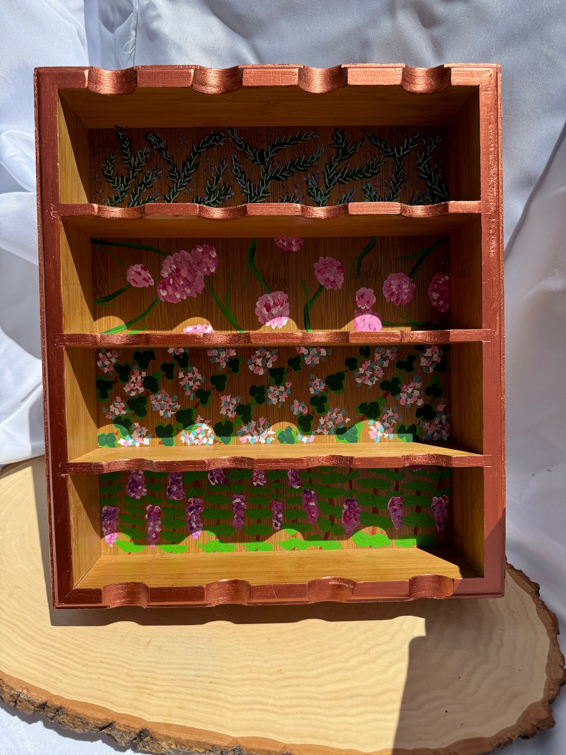 Display Shelf Spice Rack Hand Painted With 4 Garden Herb Flowers ...