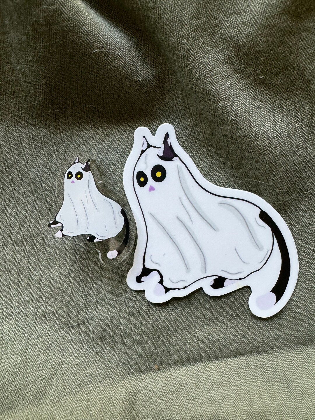 Ghost Cat Pin & Stickers - Tuxedo Cat - Acrylic Pin - Etsy
