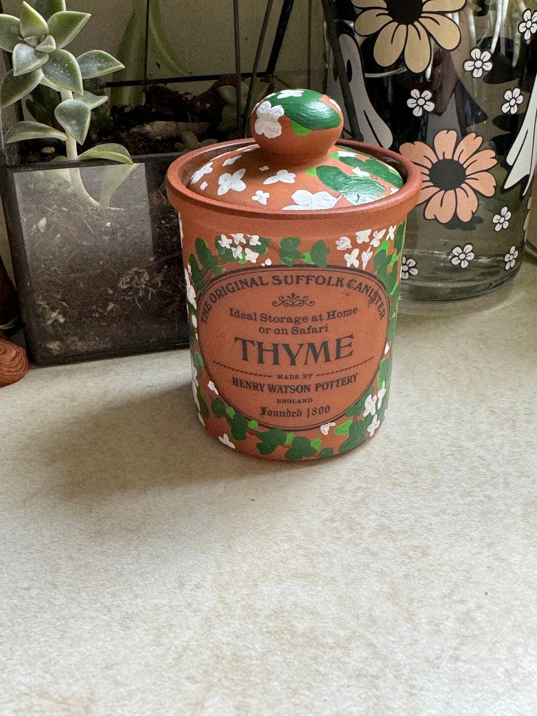 Hand-painted Thyme Jar – Upcycled Suffolk Canister - Etsy
