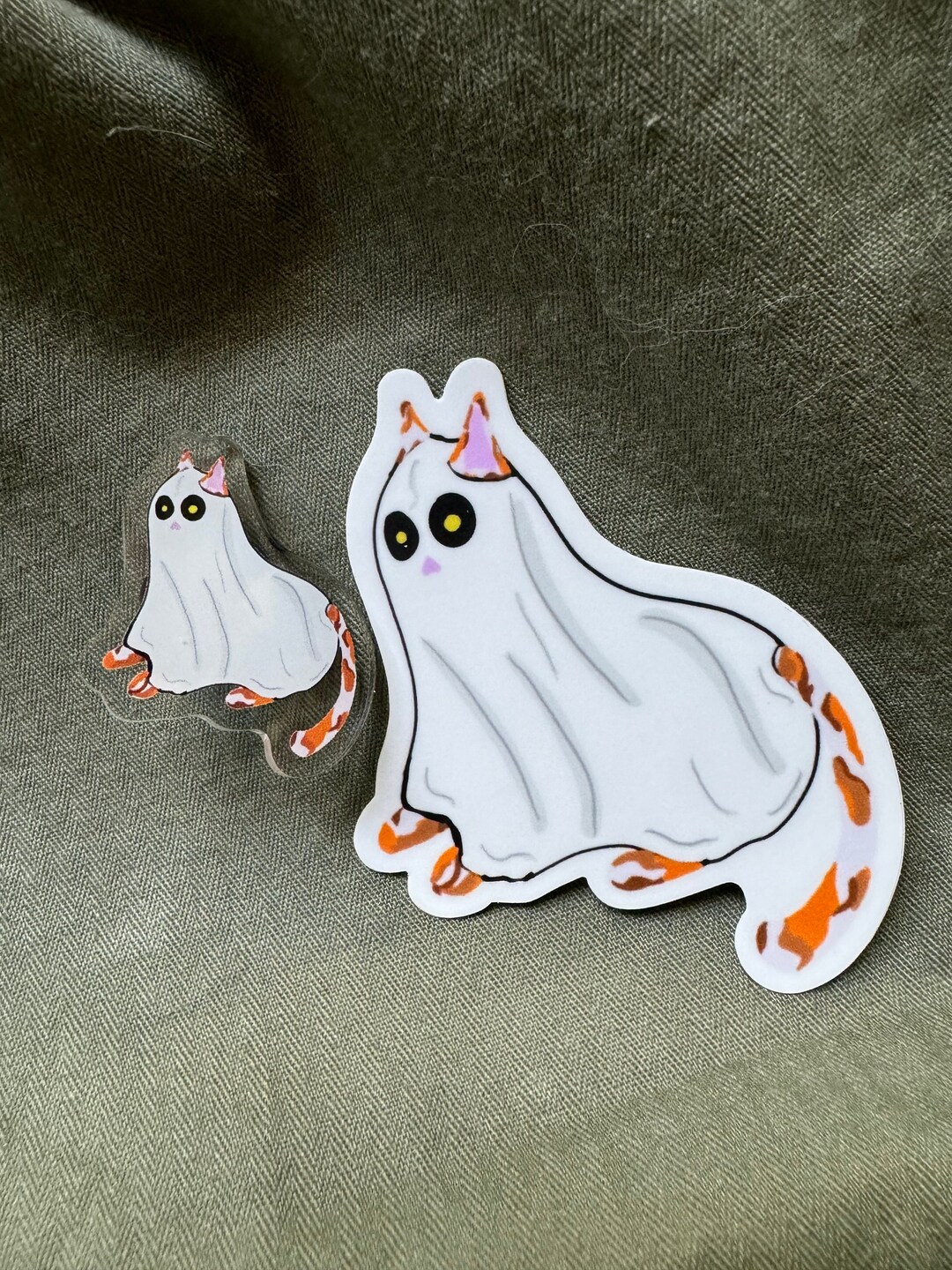 Ghost Cat Pin & Stickers - Calico Cat - Acrylic Pin - Etsy