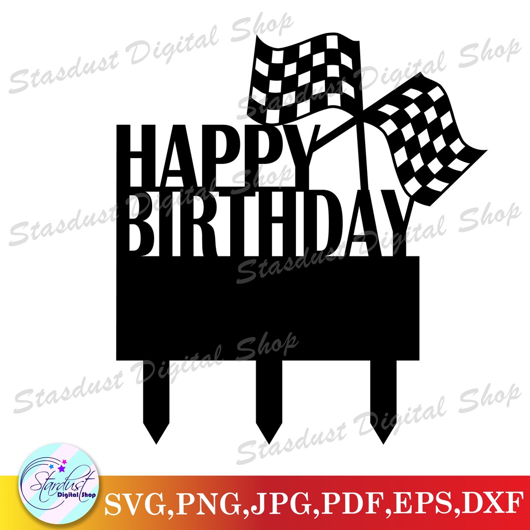 Happy Birthday Racing Cake Topper Name Frame SVG - Etsy
