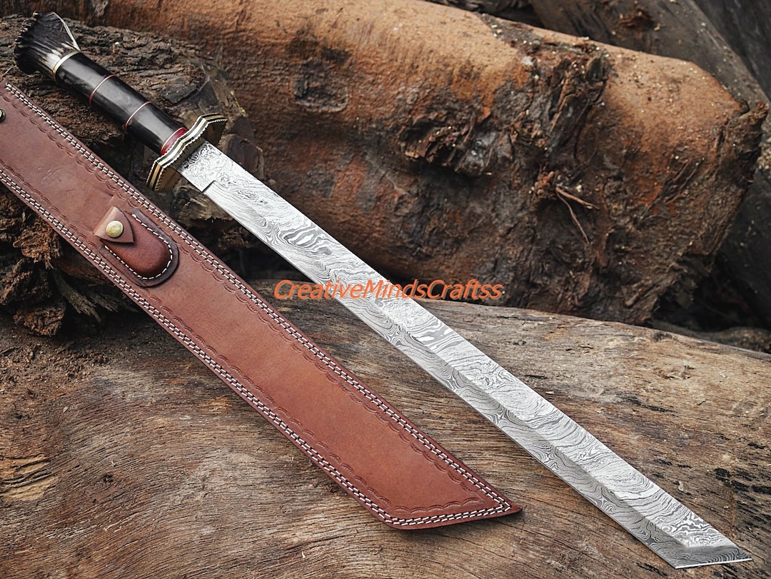 Custom Hand Forged, Damascus Steel Sword 22 inches, Single Edge, Viking ...
