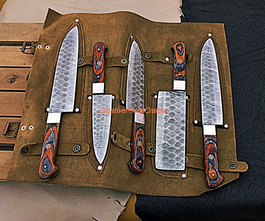 Damascus Steel Chef Set, Kitchen Set, Custom Cooking Tools 5pcs ...