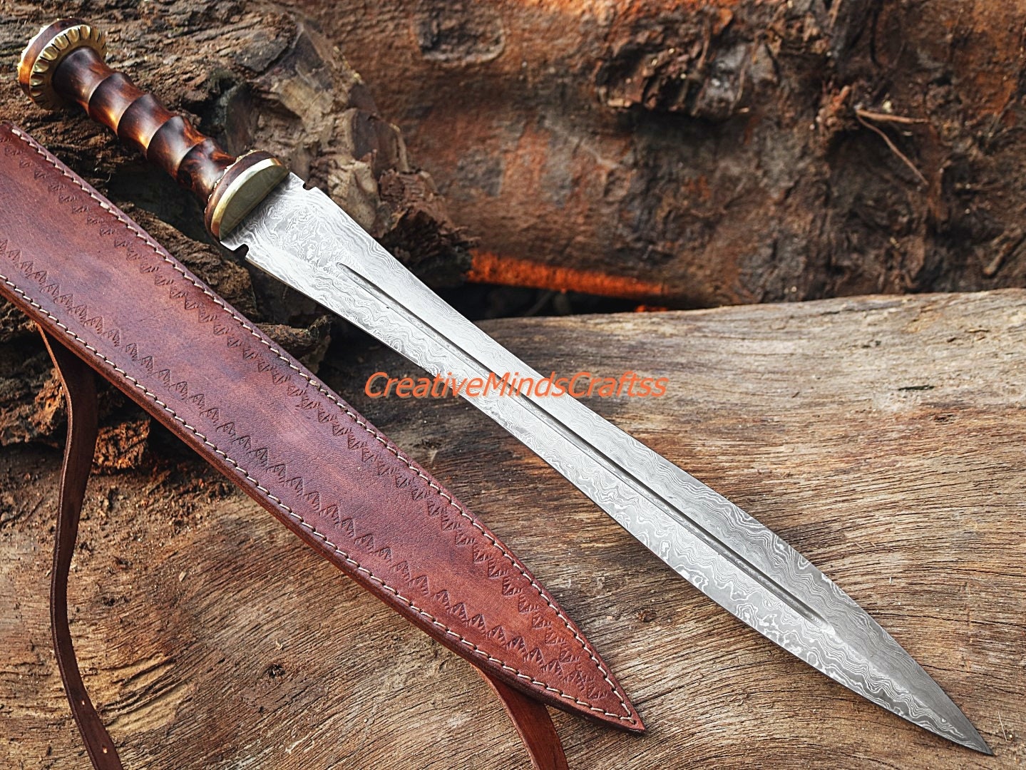 Custom Hand Forged, Damascus Steel Sword 31 inches, Double Edge, Viking ...