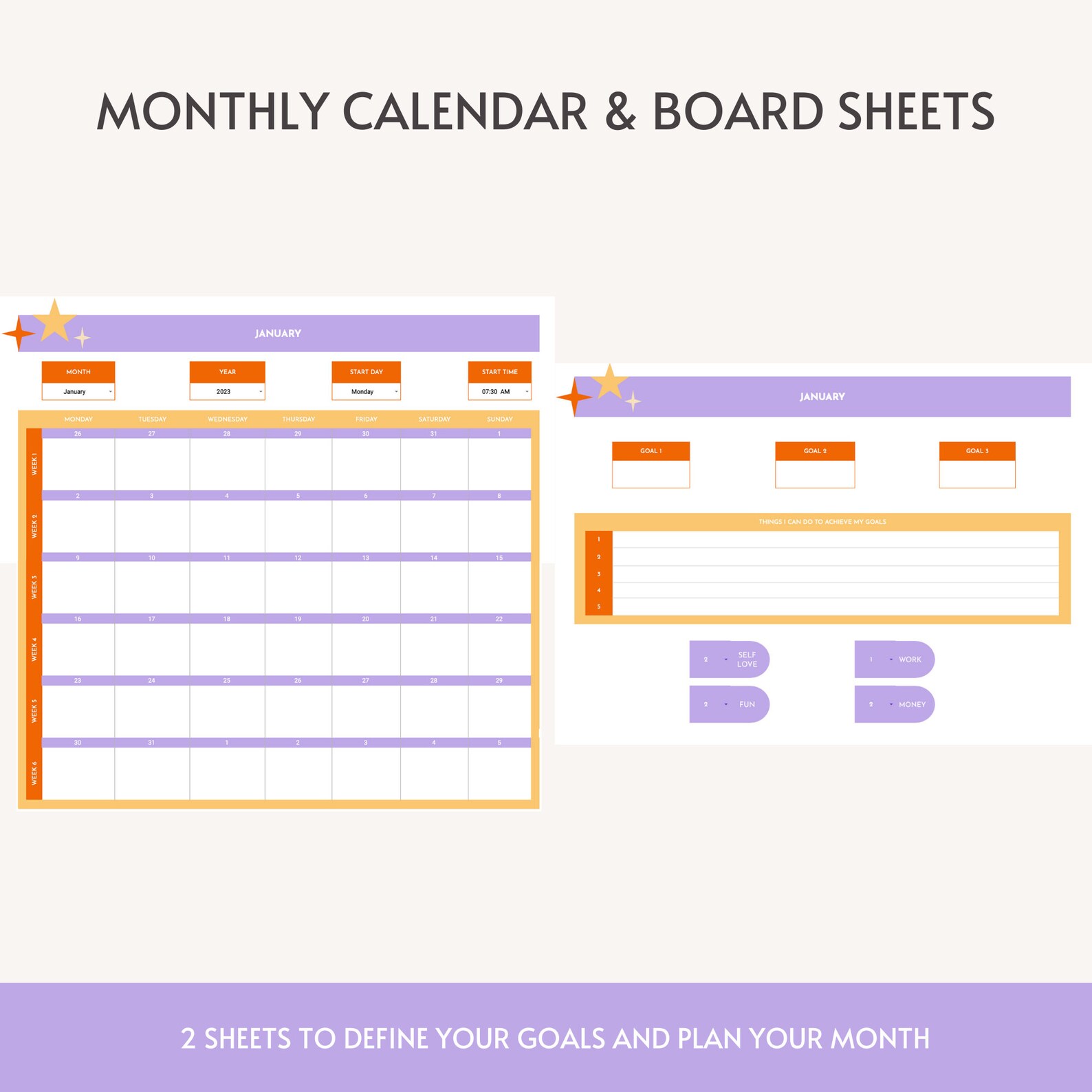 2023 Calendar Google Sheets Spreadsheet Planner Daily Schedule Template ...
