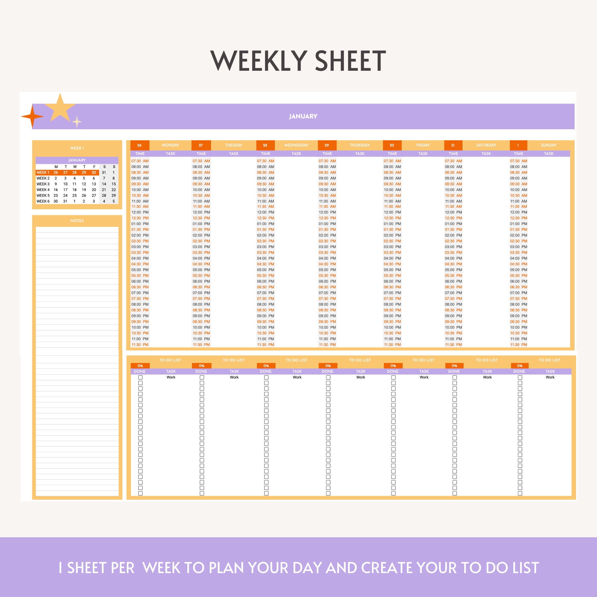 2023 Calendar Google Sheets Spreadsheet Planner Daily Schedule Template ...