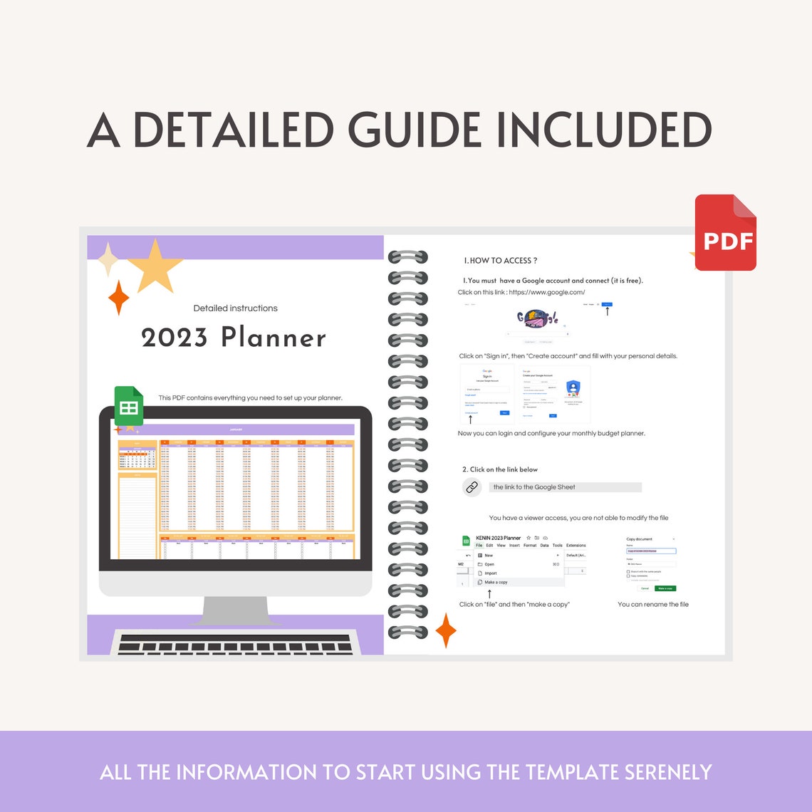 2023 Calendar Google Sheets Spreadsheet Planner Daily Schedule Template ...