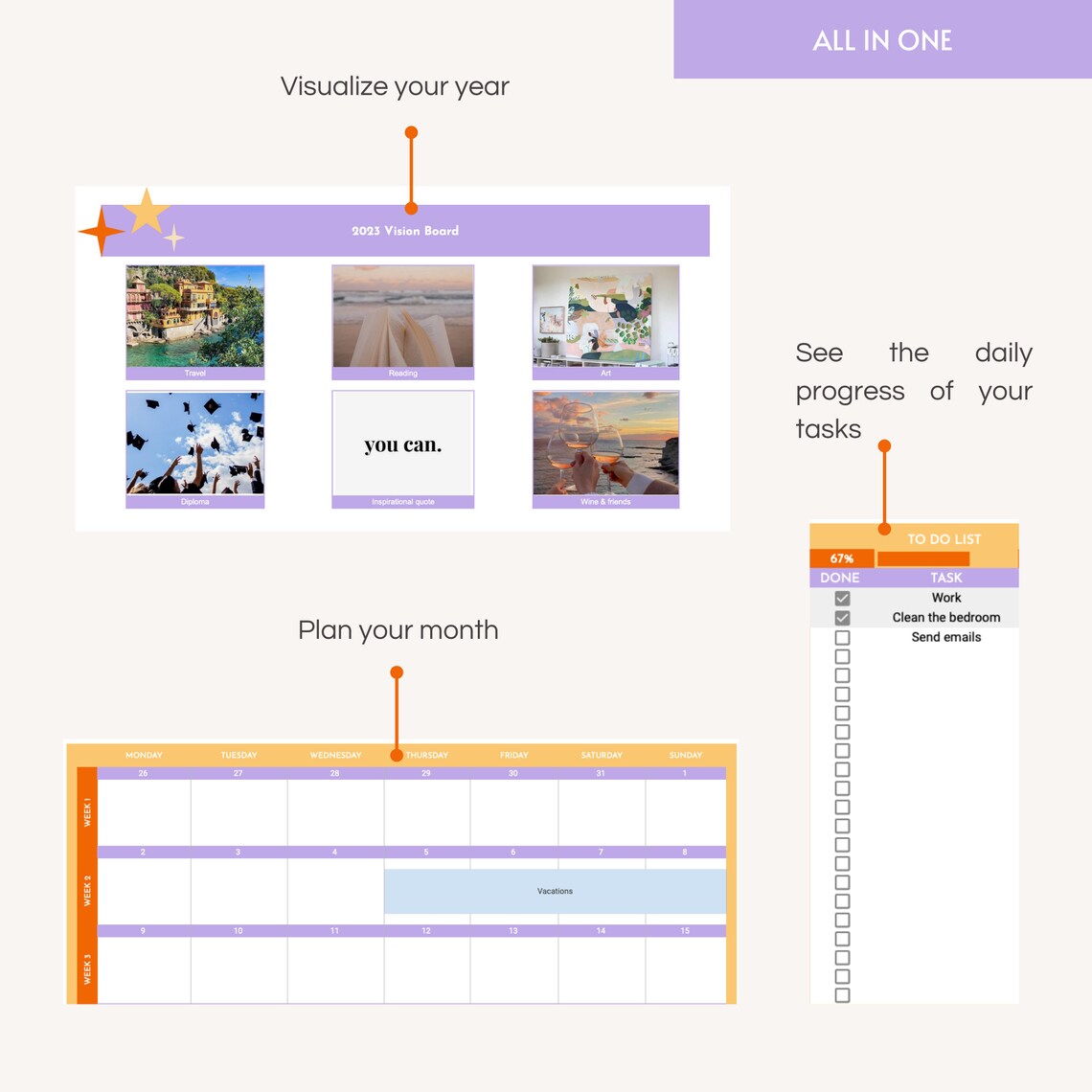 2023 Calendar Google Sheets Spreadsheet Planner Daily Schedule Template ...