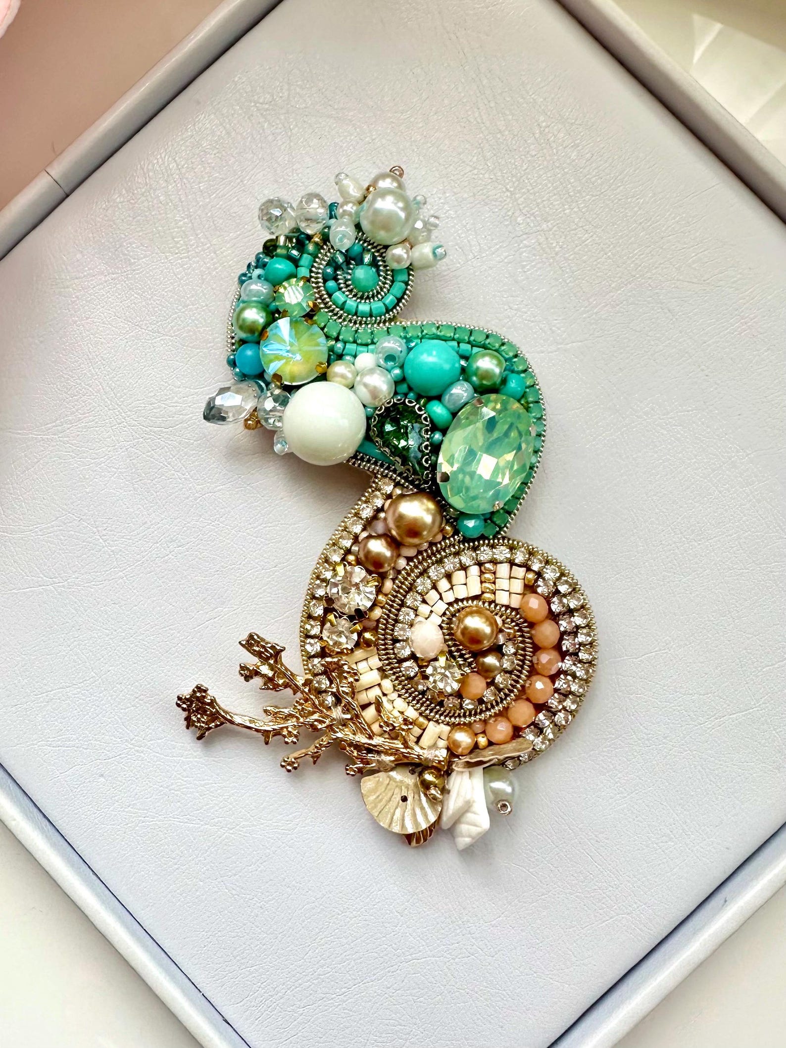 Handmade Beaded Wave Brooch: Ocean-inspired Gold Turquoise Jewelry - Etsy
