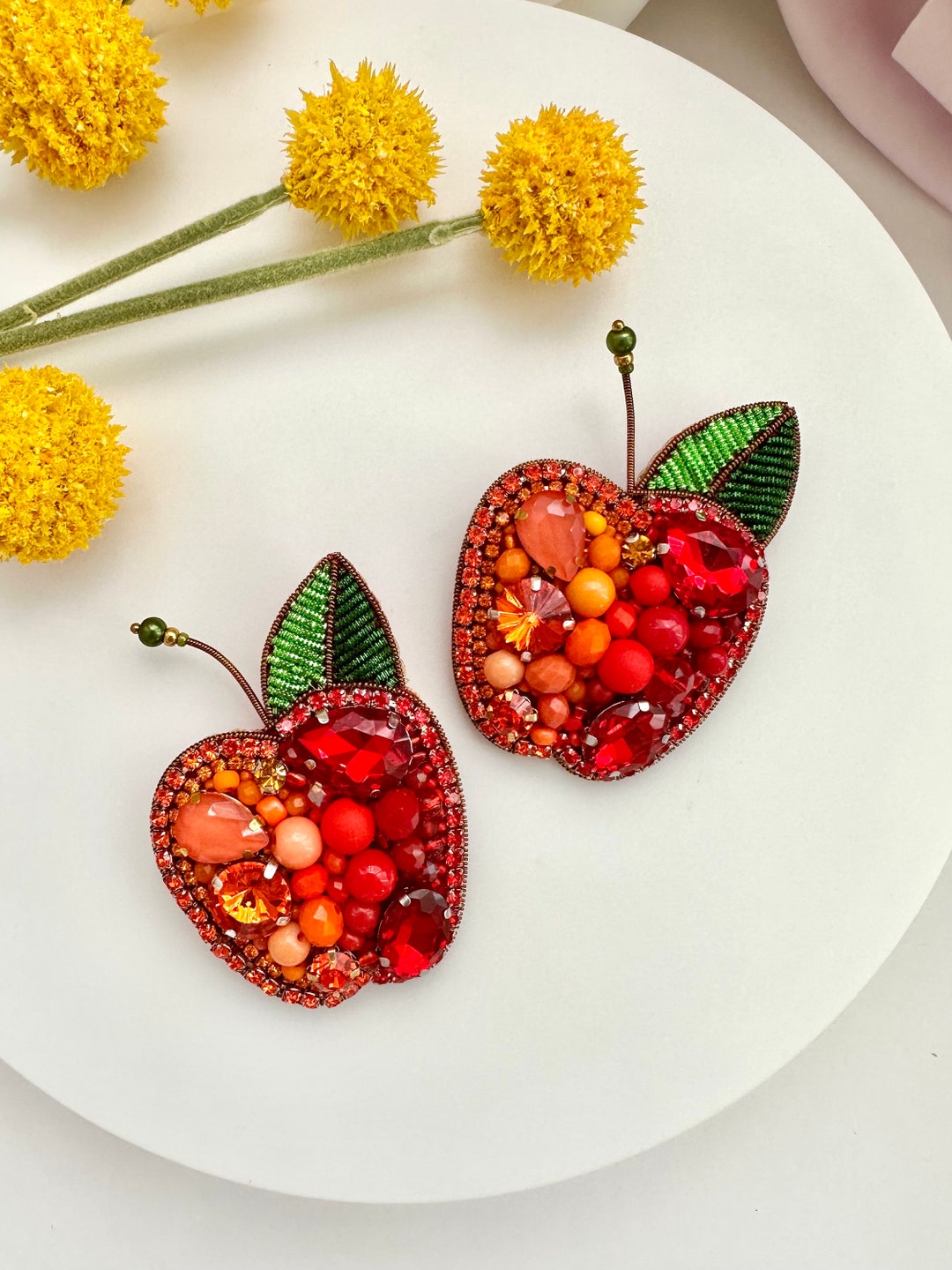Hand-embroidered Brooch ‘’orange Apple". Handmade Colorful Pin Brooch ...