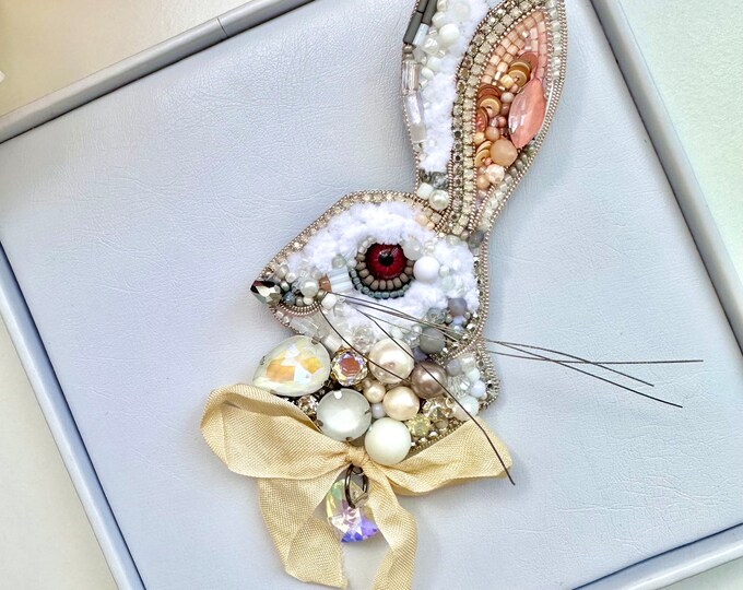 Beaded Brooches white Rabbit. Handmade Designer Brooch. High Quality ...